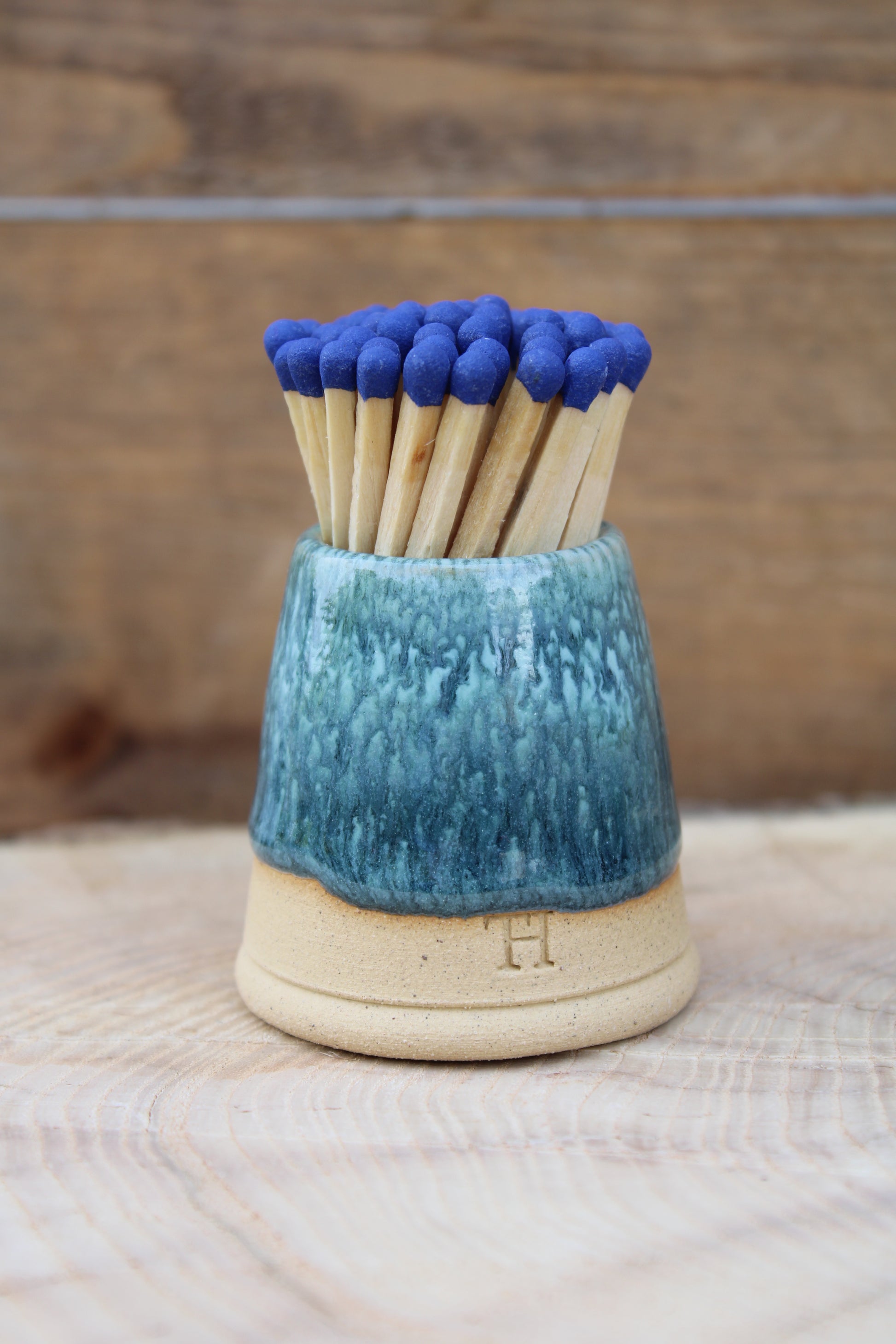 Handmade Pottery Match Pot with Striker and Matches - Ocean Blue – TH ...