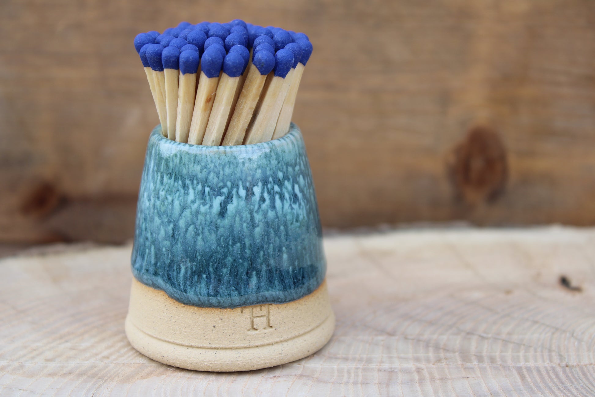 Handmade Pottery Match Pot with Striker and Matches - Ocean Blue – TH ...